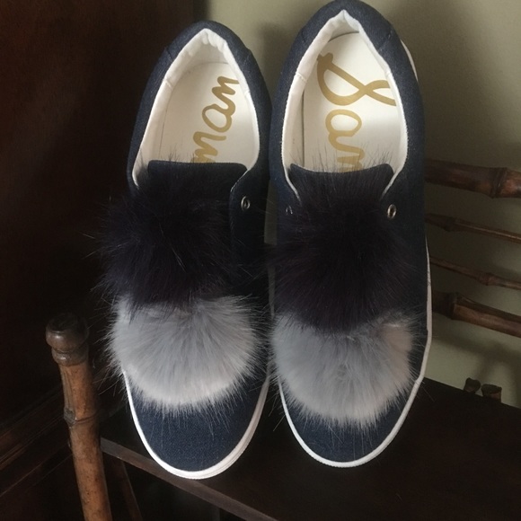 Sam Edelman | Shoes | M Sam Edelman Denim Platform Sneakers W Poms ...